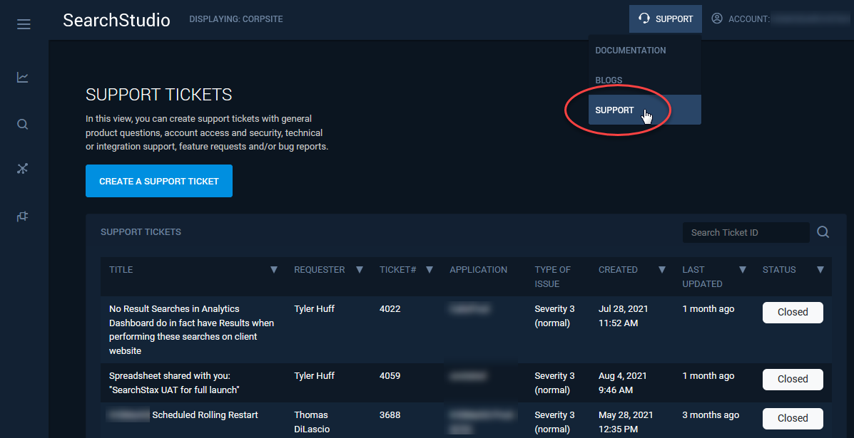 How to File a Support Ticket SearchStax Studio - SearchStax Docs