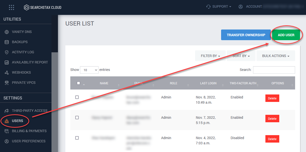 Managing Searchstax Users - SearchStax Docs