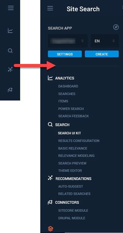 Site Search Navigation Menu - SearchStax Site Search Docs